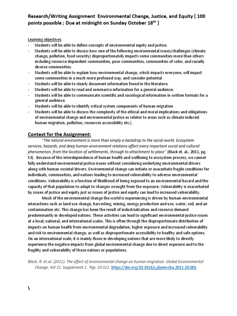 SOE 110 Writing Assignment Environmental Justice | PDF | Food Security ...