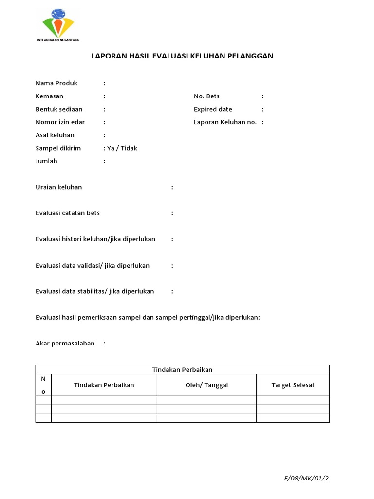 F-08-MK-01-2 Form Evaluasi Keluhan Pelanggan | PDF