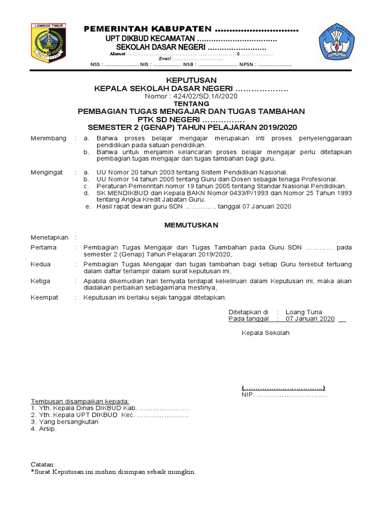 SK Tugas Mengajar Sem 2 2019-2020 Kosong | PDF