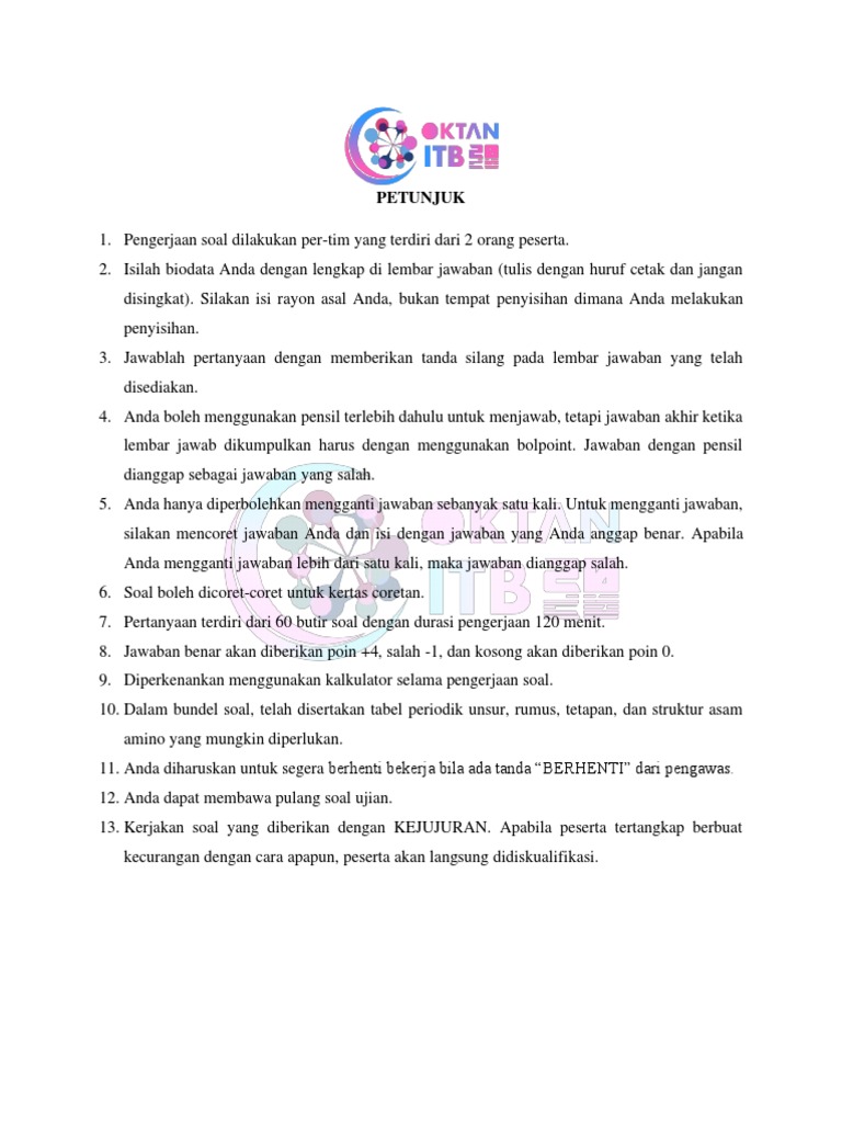 Soal Penyisihan OKTAN ITB 2020 | PDF