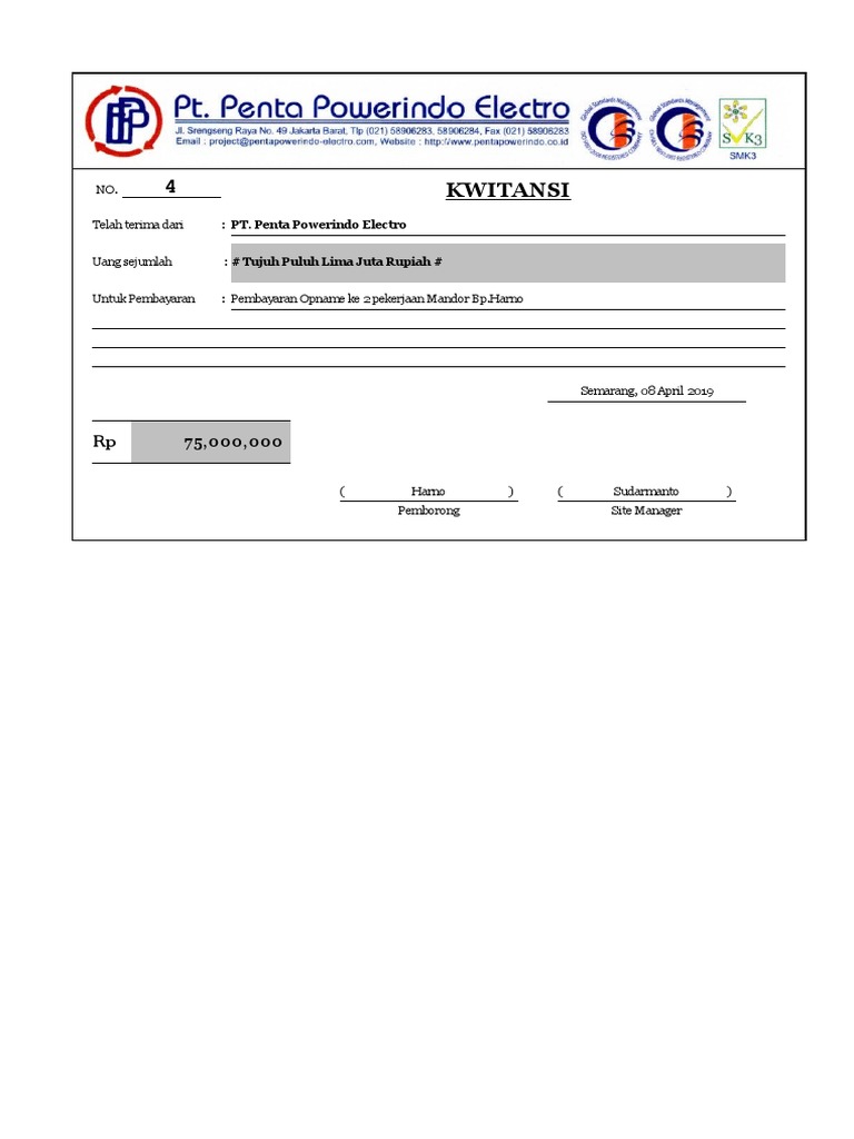 Contoh Template Kwitansi Excel Sederhana Ver.1.1 | PDF