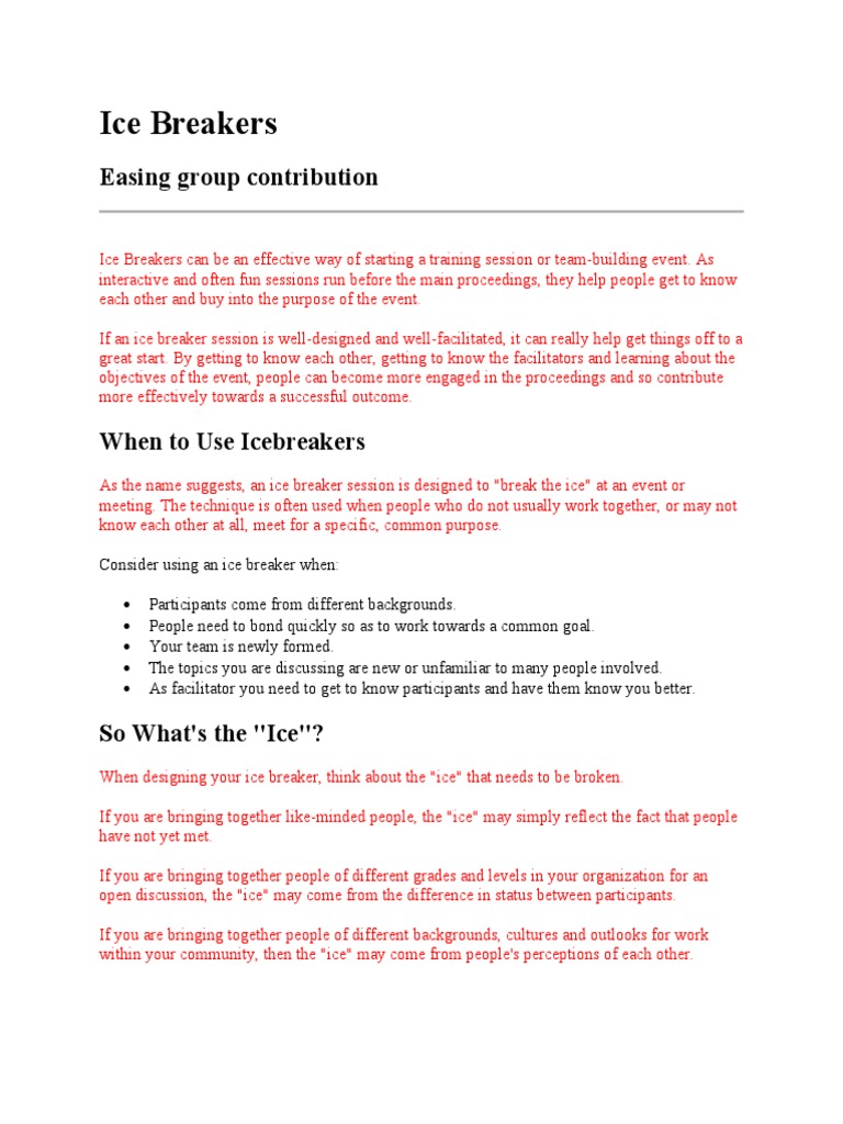 Ice Breakers: Easing Group Contribution | PDF | Cognition | Communication