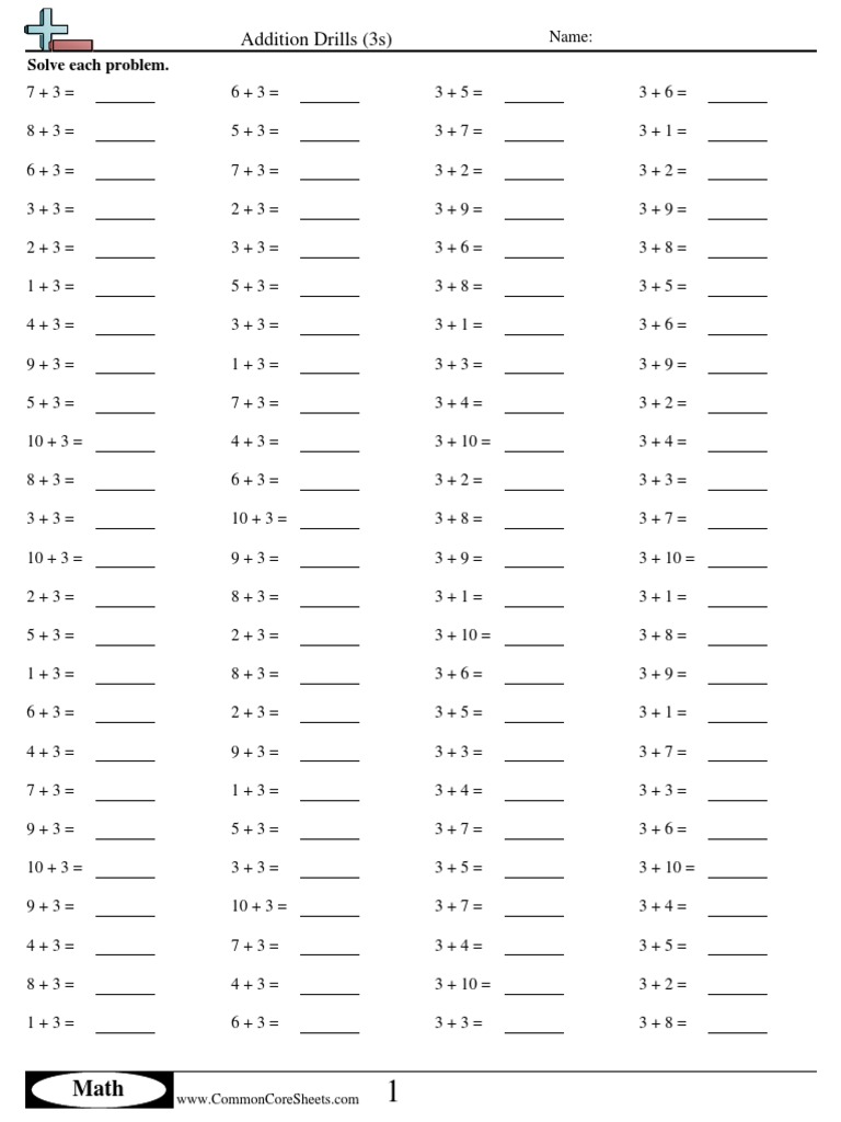 Addition Drills for Number 3s | PDF