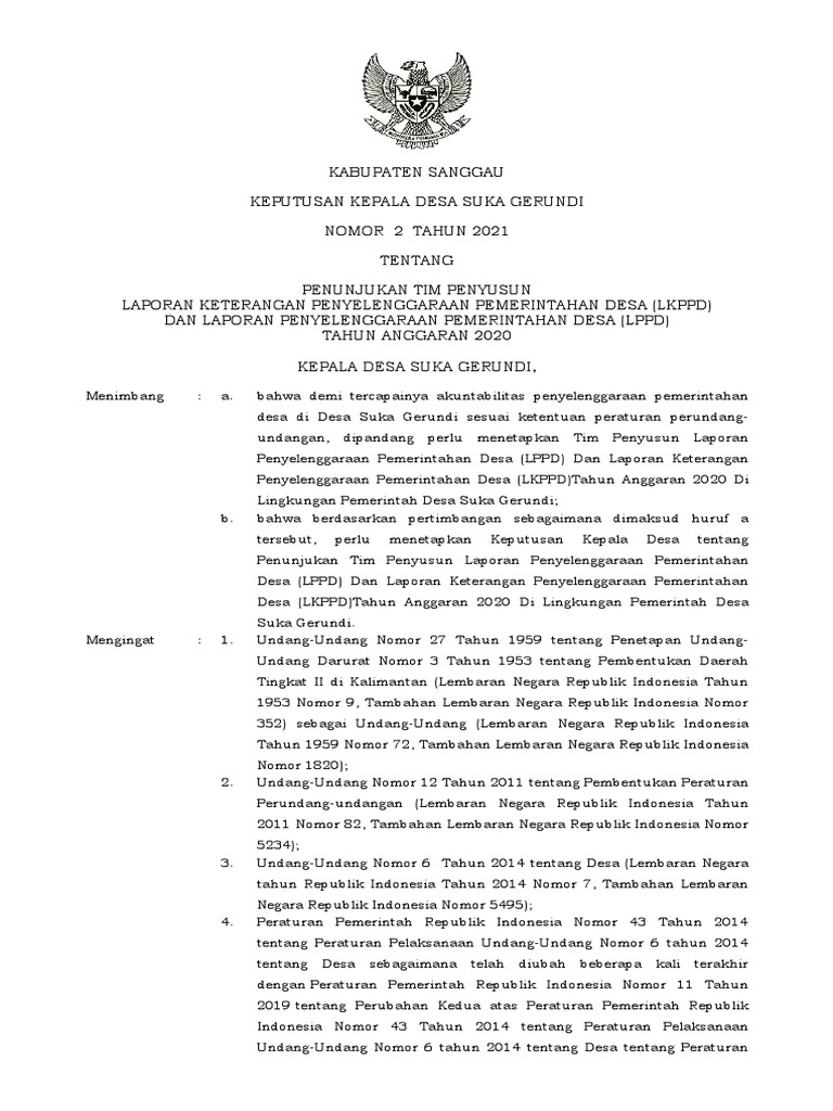 Tim Penyusun LPPD Desa Suka Gerundi | PDF