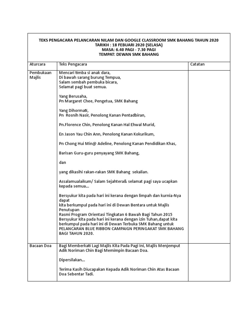 Teks Pengacara Majlis Pelancaran Nilam 2020 | PDF