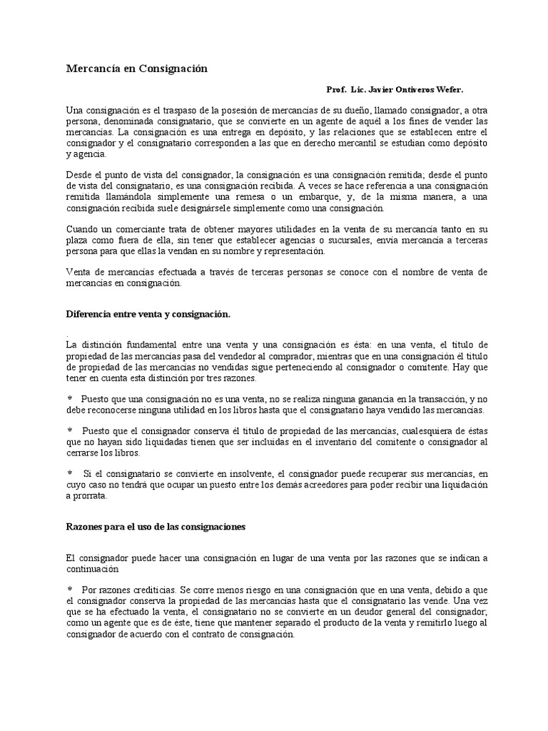 Consignación de Mercancías: Guía Completa | PDF | Bienes | Cheque