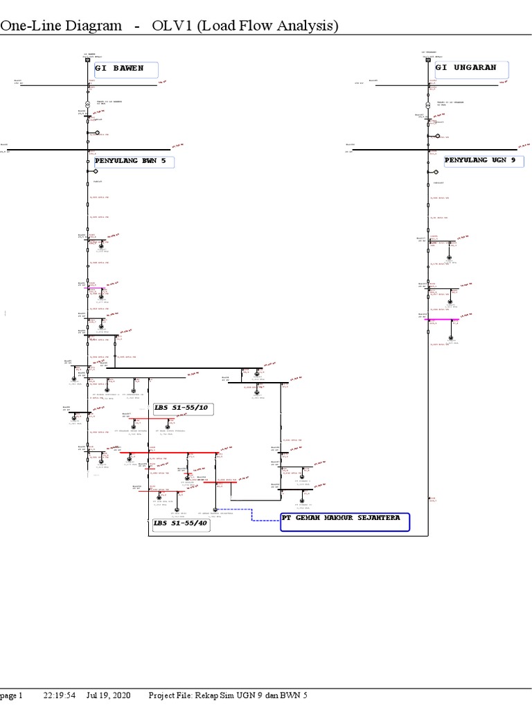 One-Line Diagram - OLV1 (Load Flow Analysis) : Gi Bawen Gi Ungaran | PDF