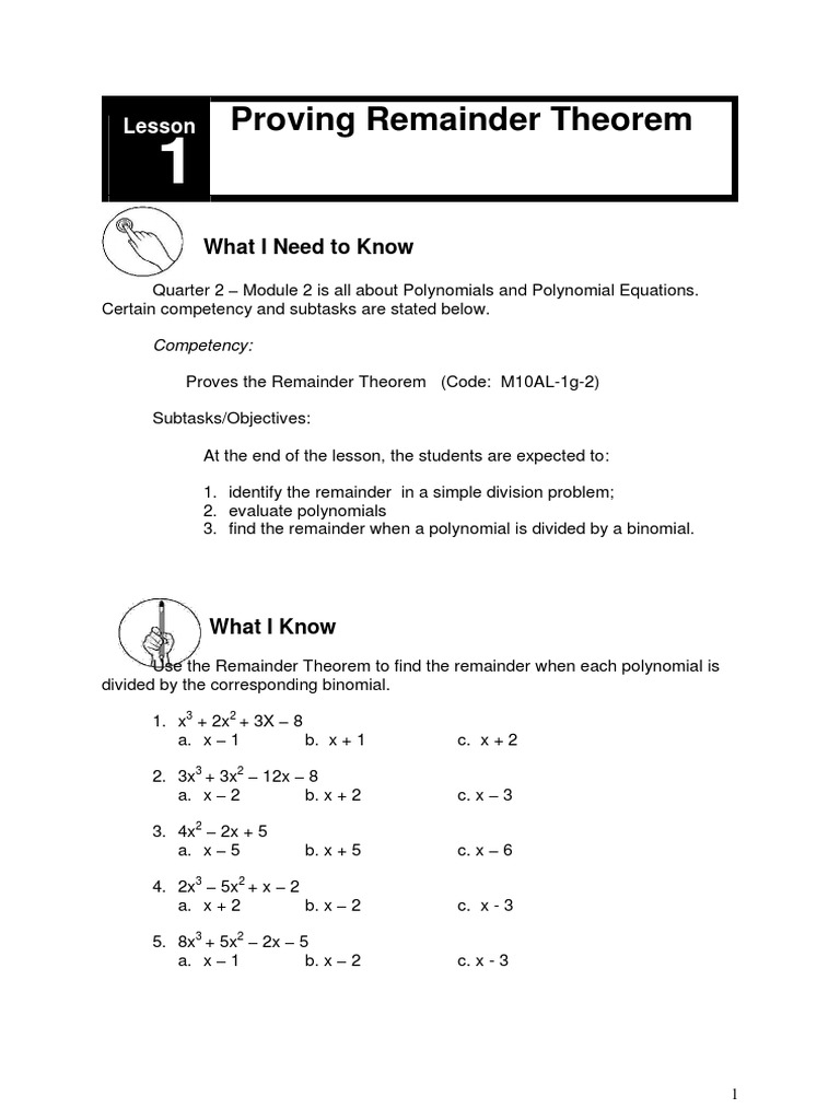 Proving Remainder Theorem: Lesson | PDF | Factorization | Number Theory