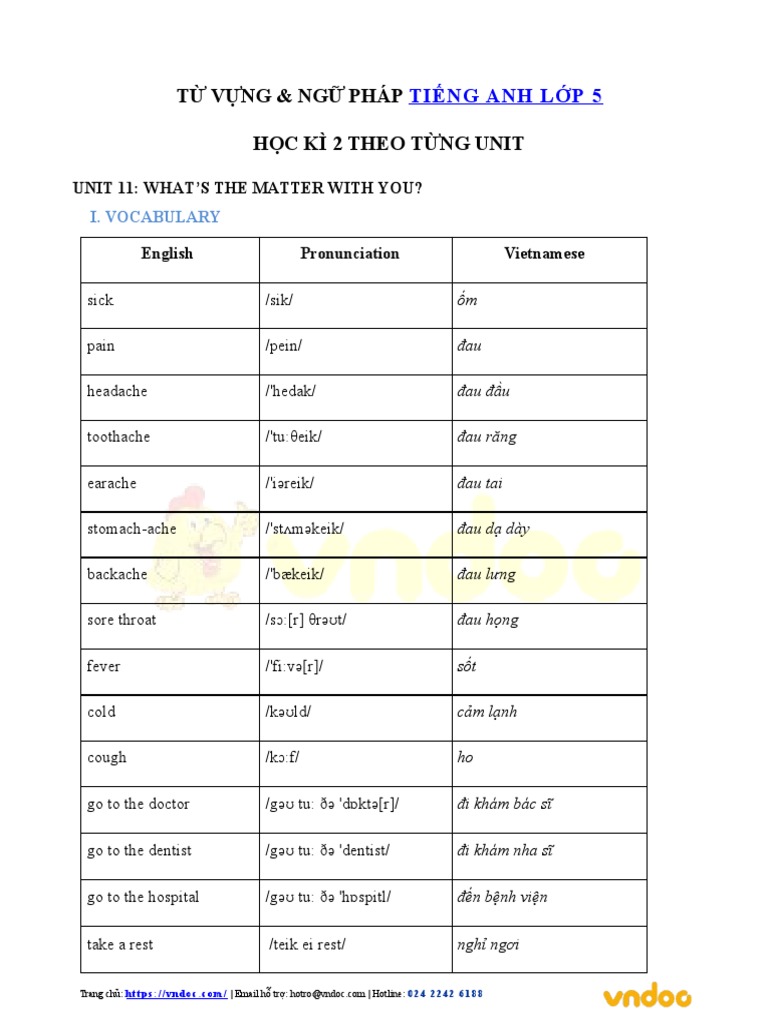 Tong Hop Toan Bo Tu Vung Va Ngu Phap Tieng Anh Lop 5 Hoc Ki 2 | PDF