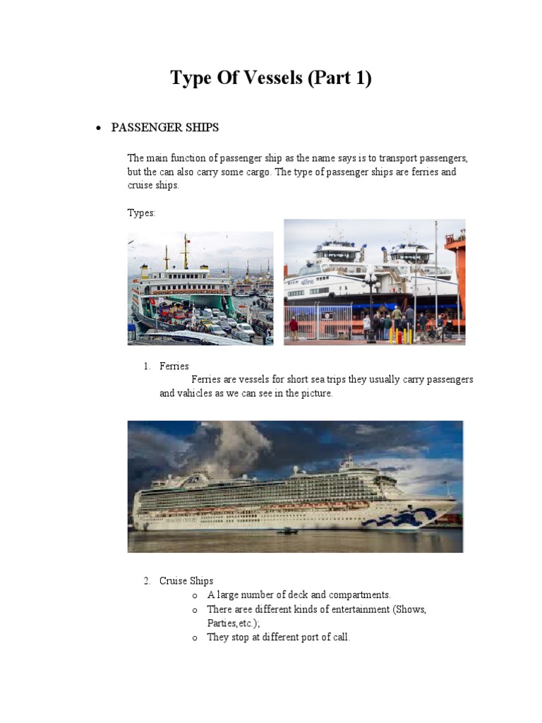 Type of Vessels (Part 1) : Passenger Ships | PDF | Ships | Tugboat