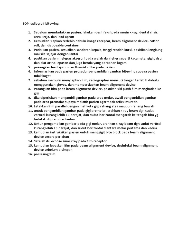 SOP Radiografi Bitewing | PDF