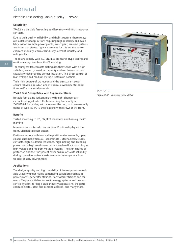 Lockout Relay - 7PA26 - Technical Data | PDF | Relay | Electric Power