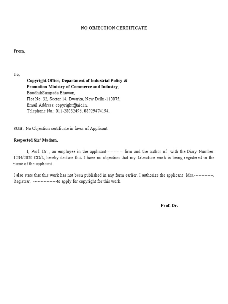 NOC Format For Single Author | PDF