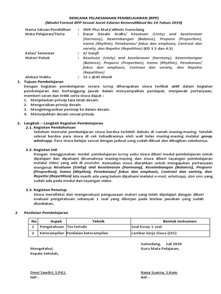 3.RPP Dasar Desain Grafis Kelas X - Semseter Ganjil | PDF