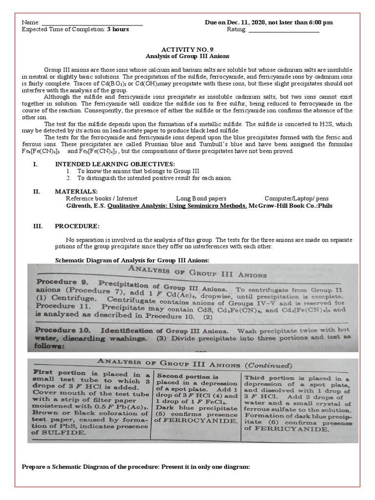 Lab Activity 9 Inorg Chem FE | PDF | Sulfide | Molecules