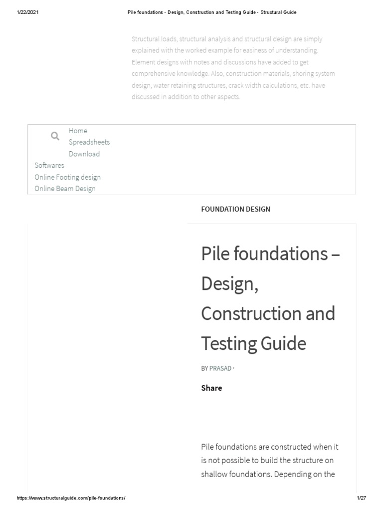Pile Foundations - Design, Construction and Testing Guide - Structural ...