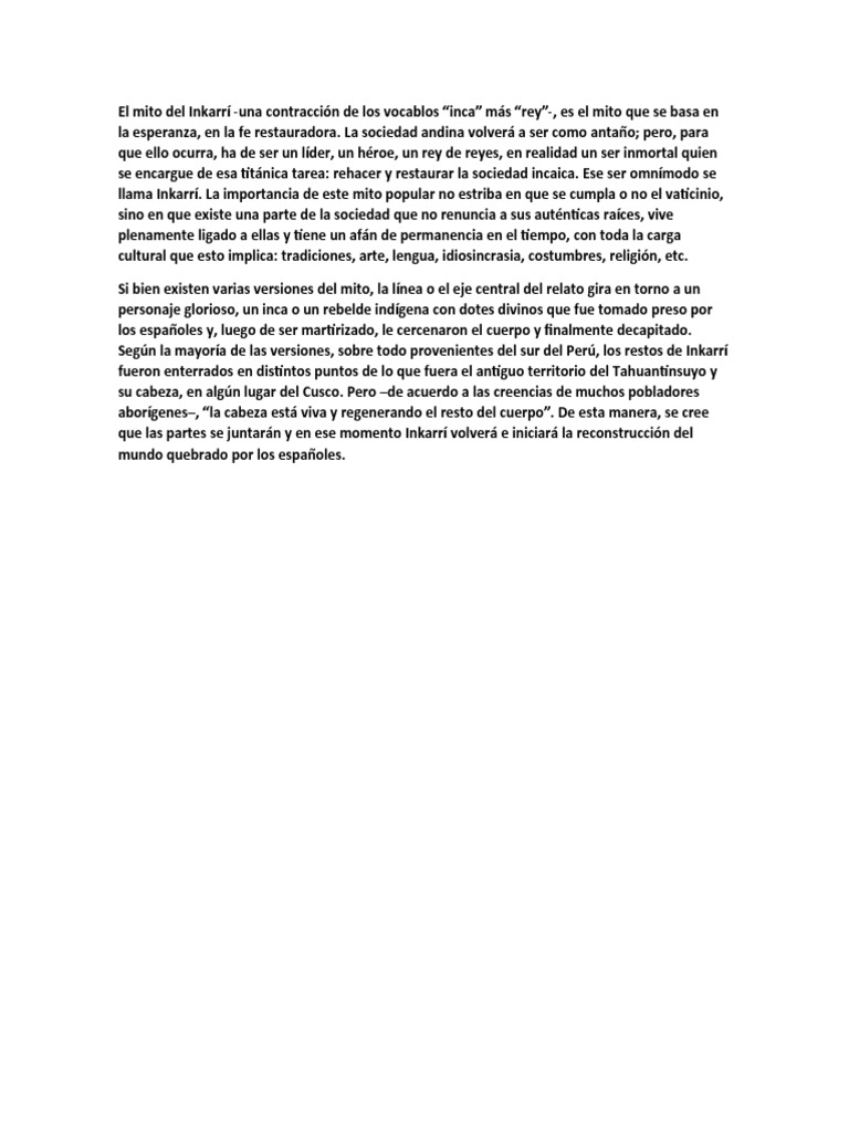 Mito del Inkarrí: Resumen y Significado | PDF