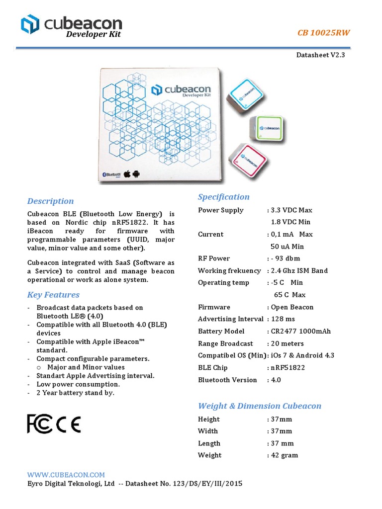 Cubeacon IBeacon Datasheet V 2.3 | PDF | Personal Computing | Smart Devices