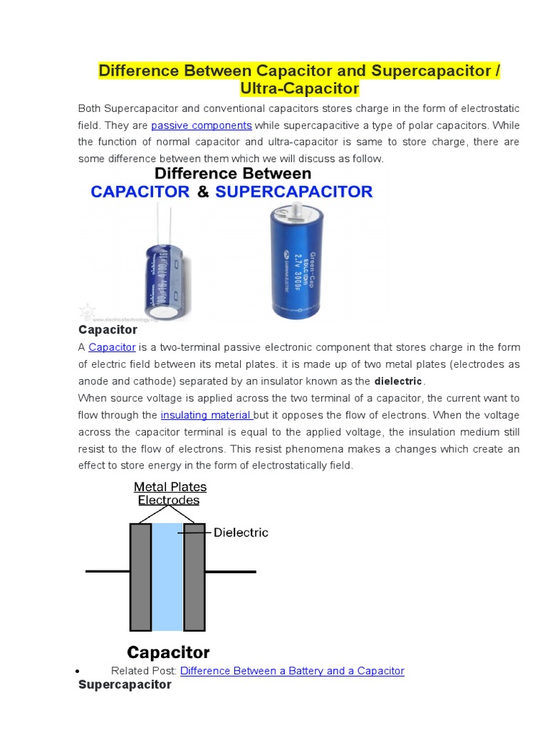 TECH - ELEC-Difference Between Capacitor and Supercapacitor | PDF | Capacitor | Electric Power ...