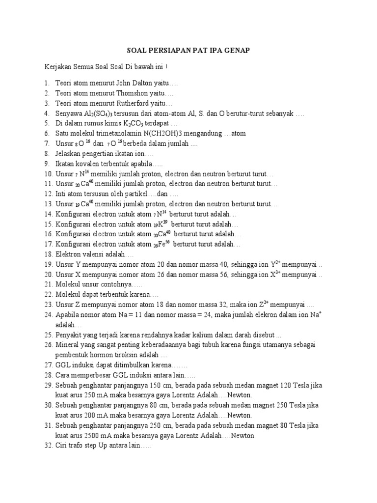 Soal Persiapan Pat Ipa Genap | PDF