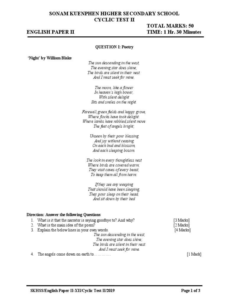 BHSEC Test-English Paper 2 | PDF