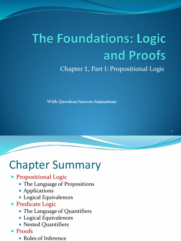 Chapter 1, Part I: Propositional Logic: With Question/Answer Animations ...