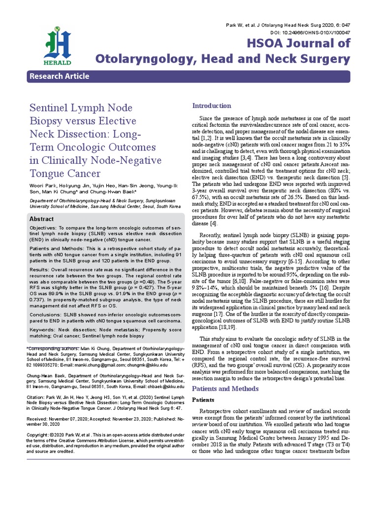 Sentinel Lymph Node Biopsy Versus Elective Neck Dissection Long Term ...