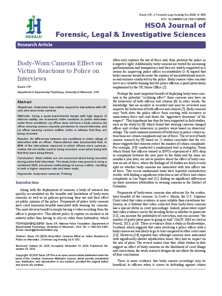 Body Worn Cameras Effect On Victim Reactions To Police On Interviews ...