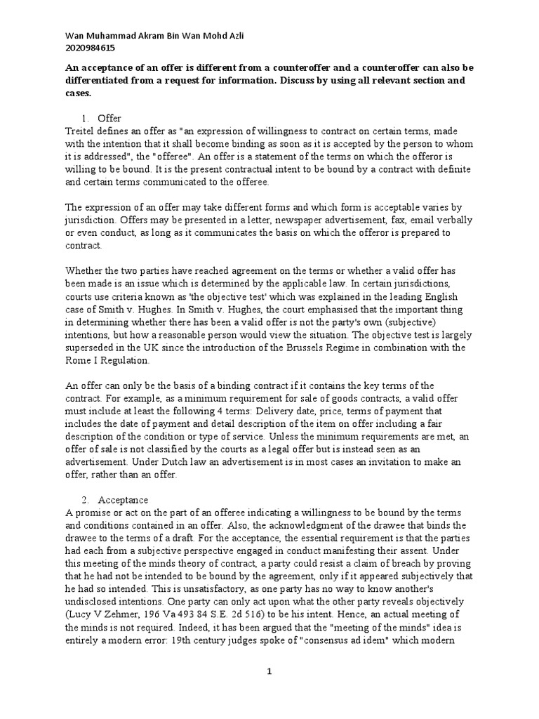 Understanding Counter Offers in Law | PDF | Offer And Acceptance ...