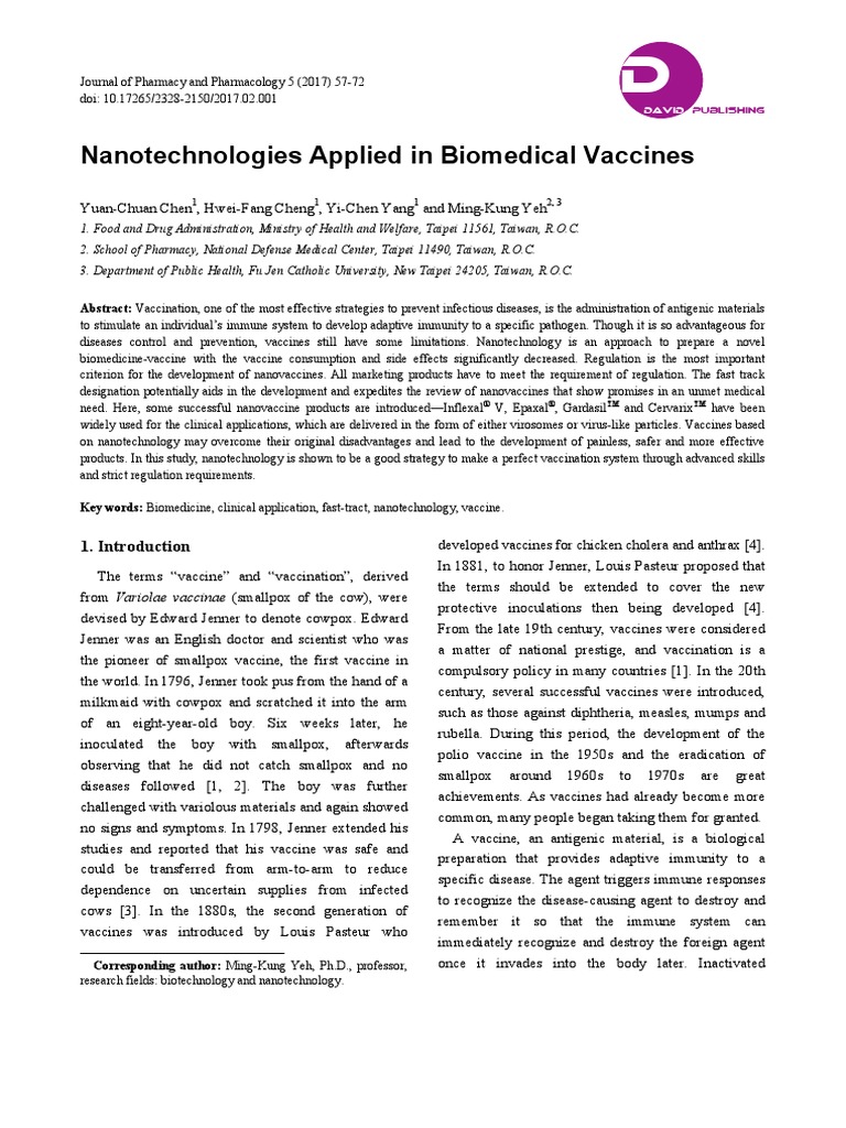 Nanotechnologies Applied in Biomedical Vaccines | PDF | Vaccines | Virus