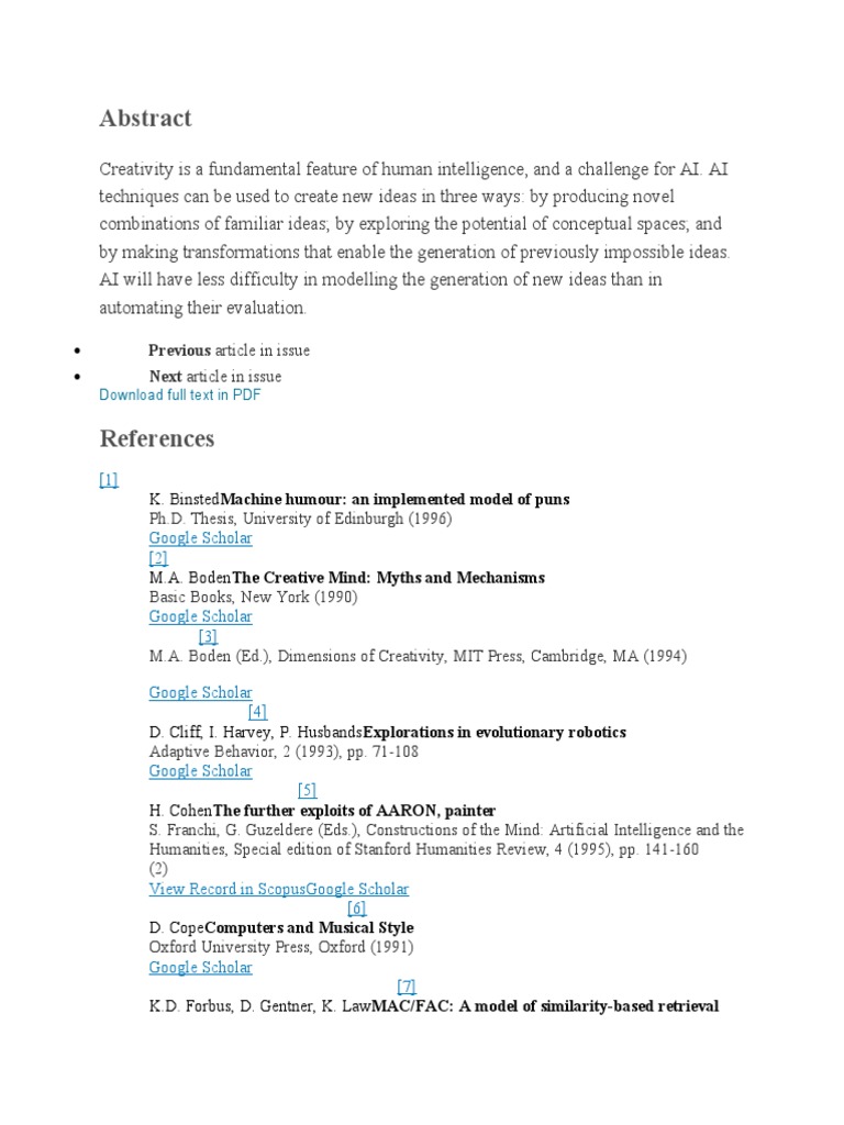 Creativity And Artificial Intelligence Pdf Artificial Intelligence