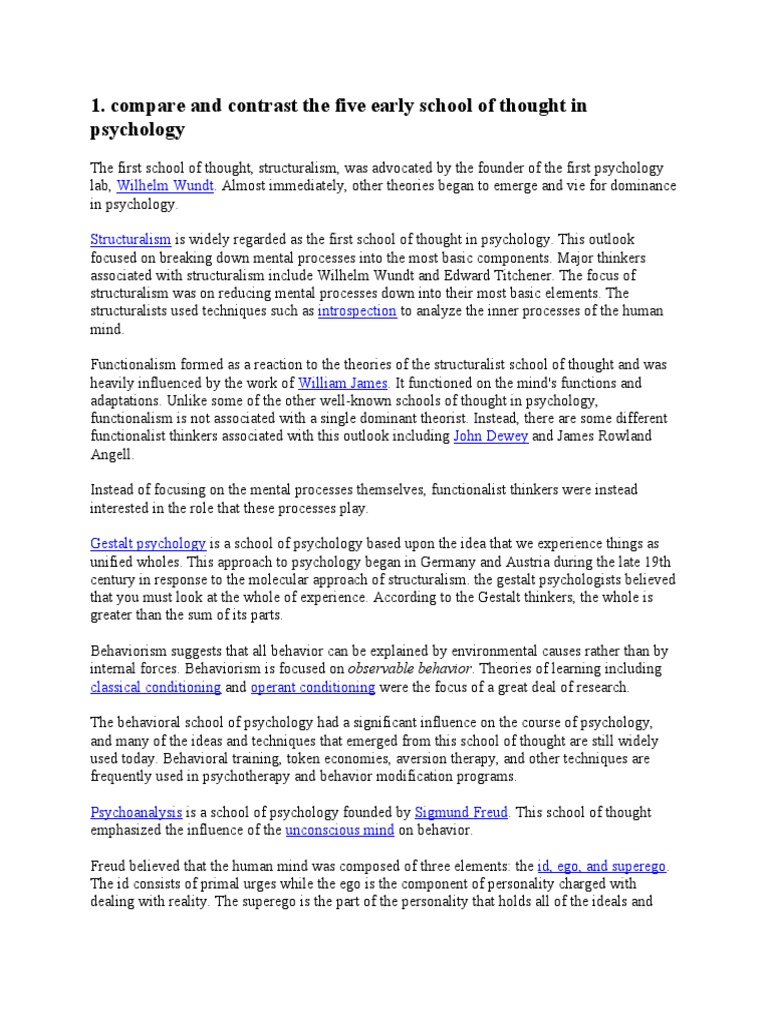 Major Schools of Thought in Psychology | PDF | Id | Psychology