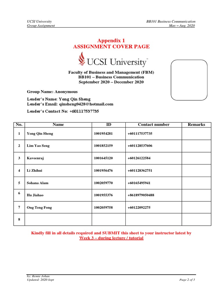 UCSI Assignment Cover Page | PDF