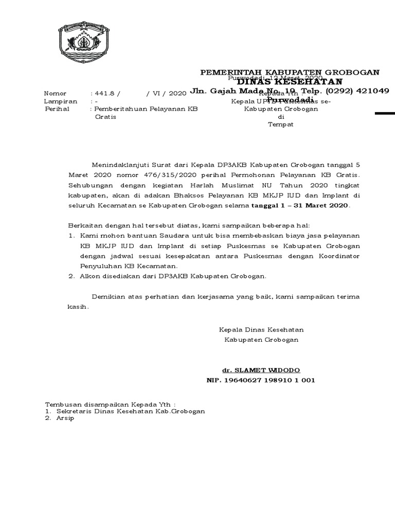 Surat Permohonan KB Gratis | PDF