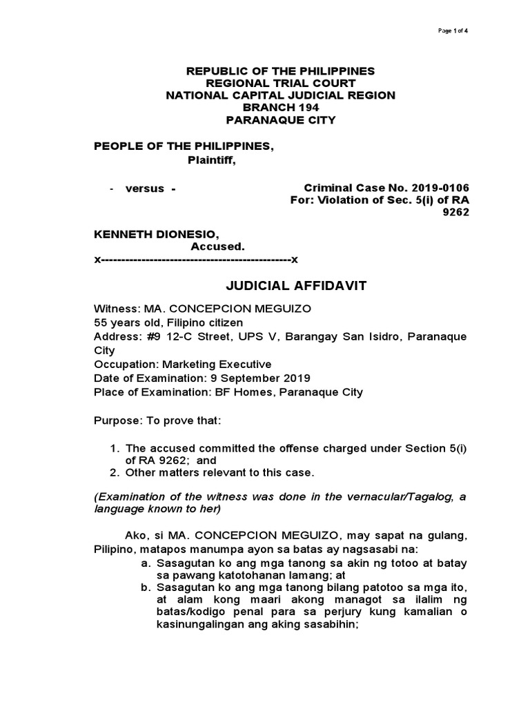 Judicial Affidavit Tagalog | PDF