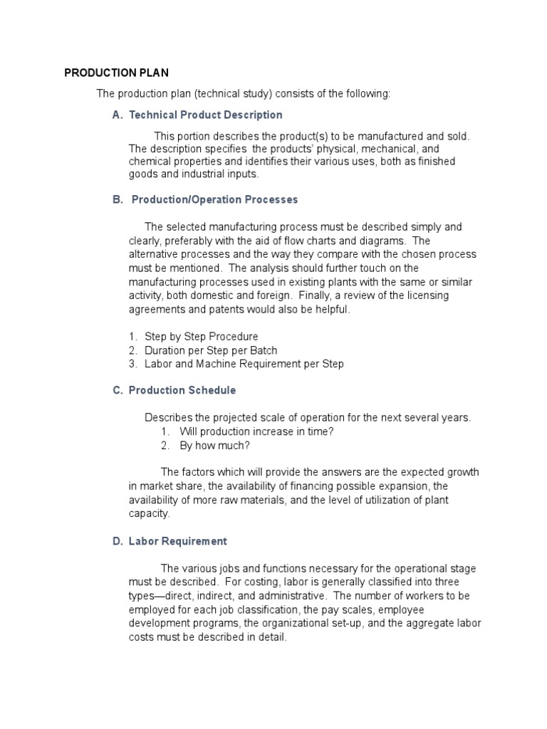 A. Technical Product Description: Production Plan | PDF | Labour ...