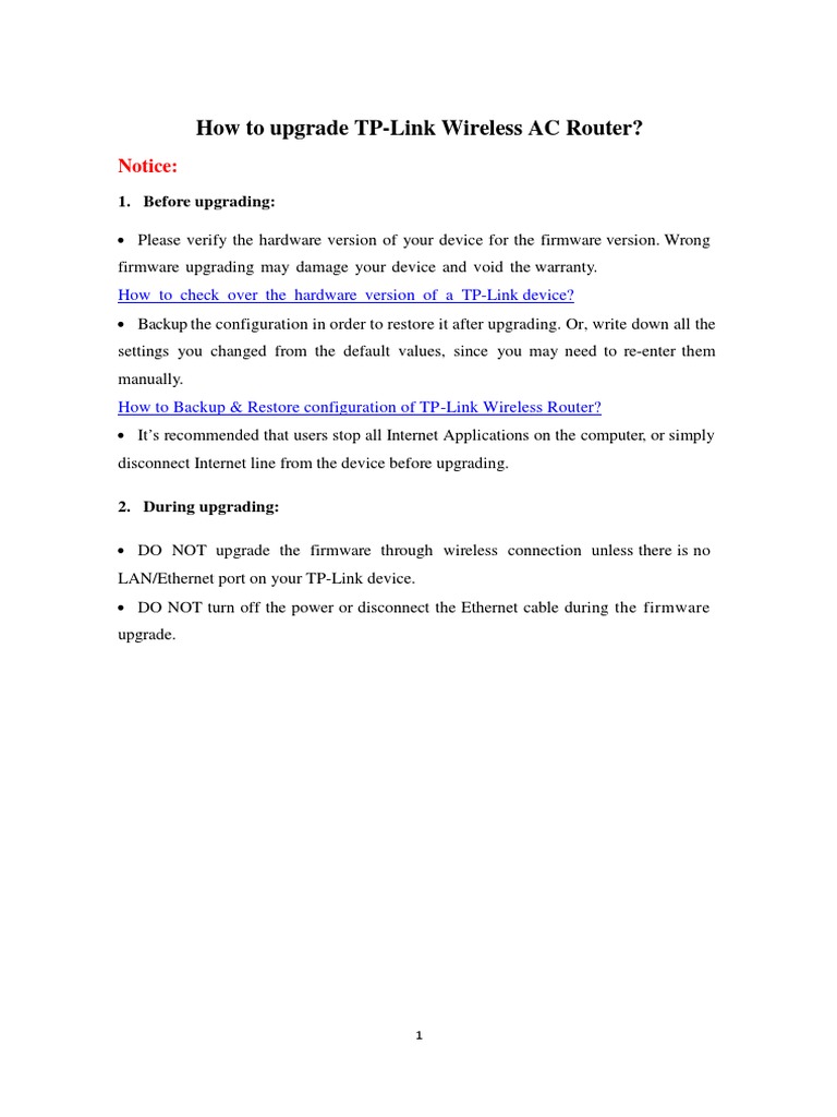 TP-Link Router Firmware Upgrade Guide | PDF | Wireless Networking ...