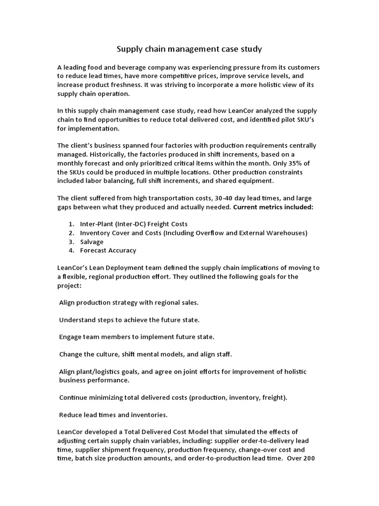 Supply Chain Management Case Study | PDF | Supply Chain | Inventory