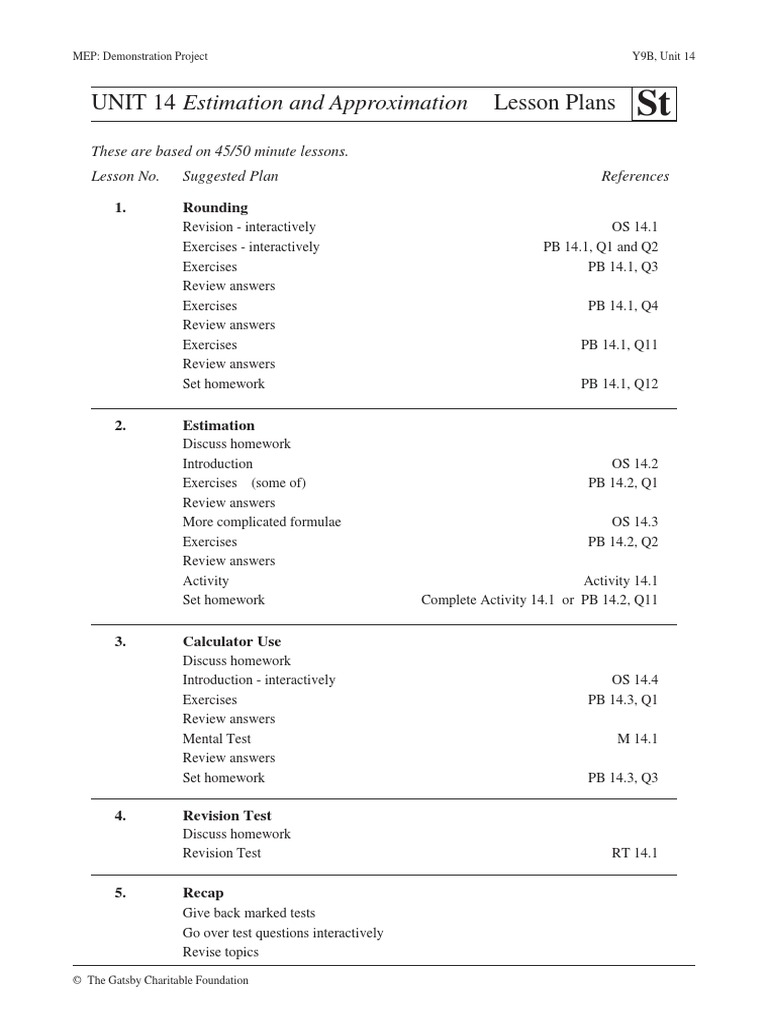 UNIT 14 Estimation and Approximation Lesson Plans | PDF | Teaching ...