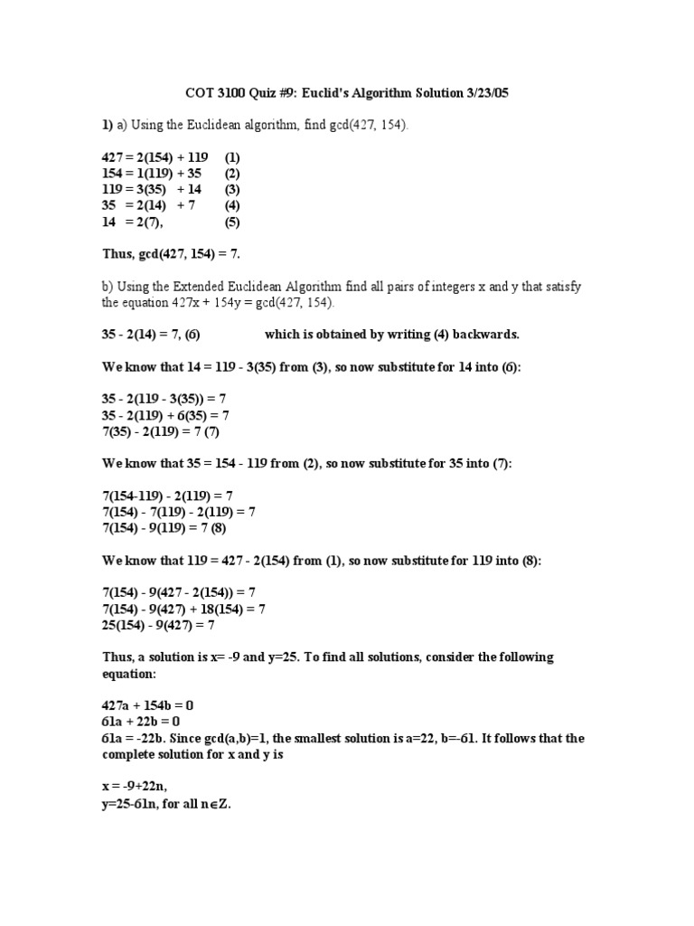 B) Using The Extended Euclidean Algorithm Find All Pairs of Integers X ...