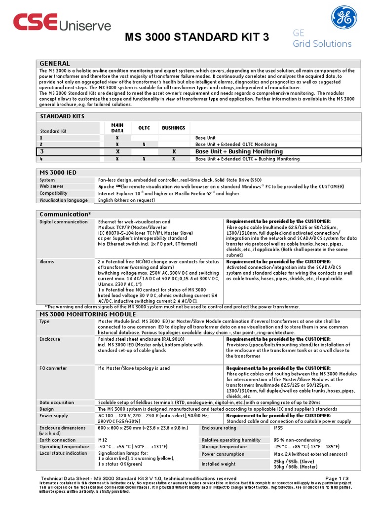 MS 3000 Standard Kit 3 - Technical Data Sheet V 1.0 | Download Free PDF ...