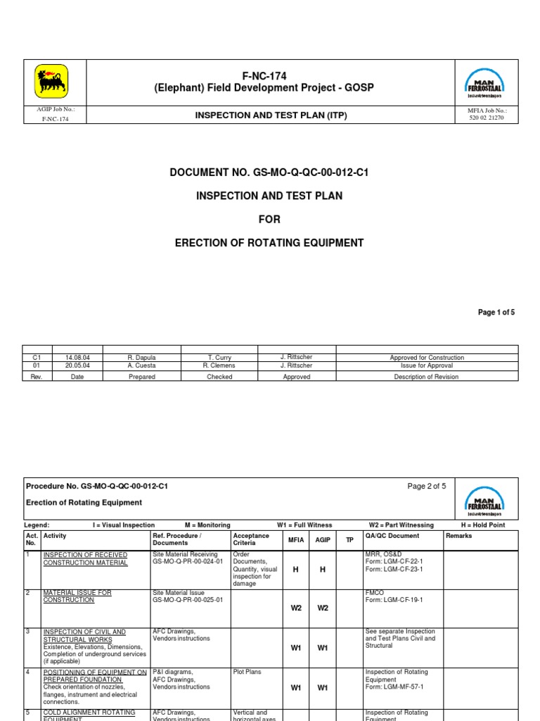 ITP - Erection of Rotating Equipment | PDF | Economic Sectors ...