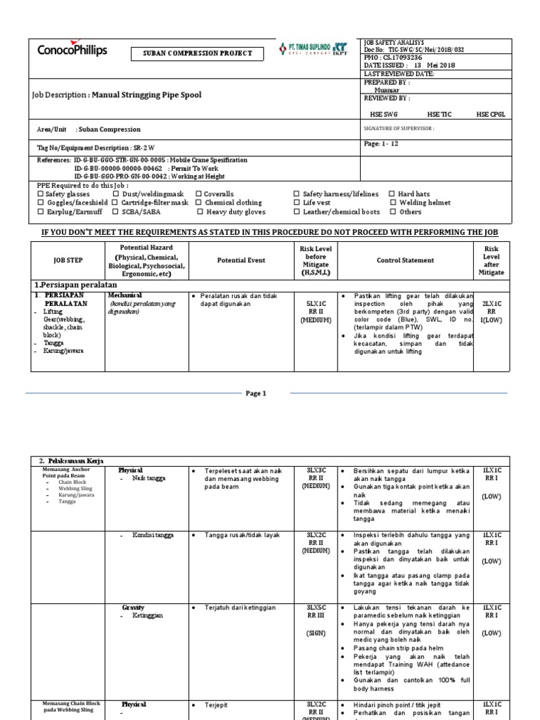 Jsa - Manual Stringging Pipe Spool | PDF