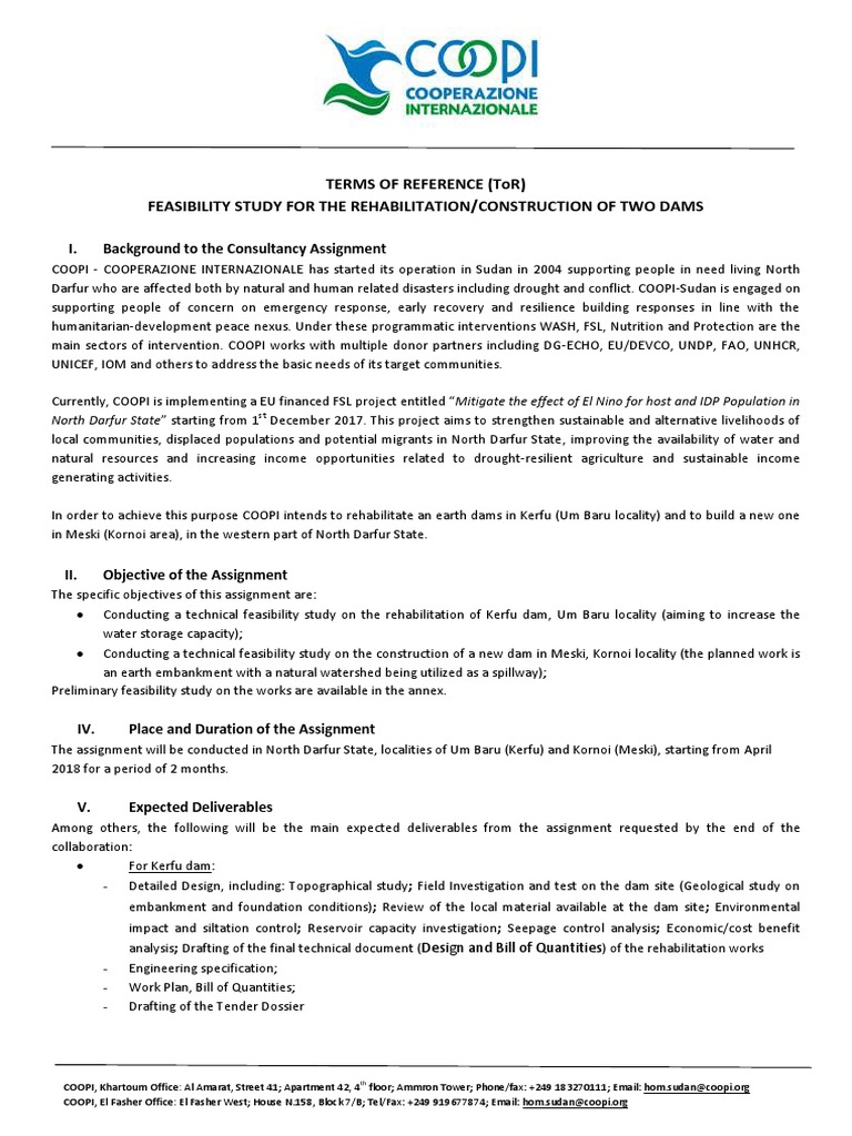 ToR Feasibility Study Example | PDF | Spillway | Reservoir