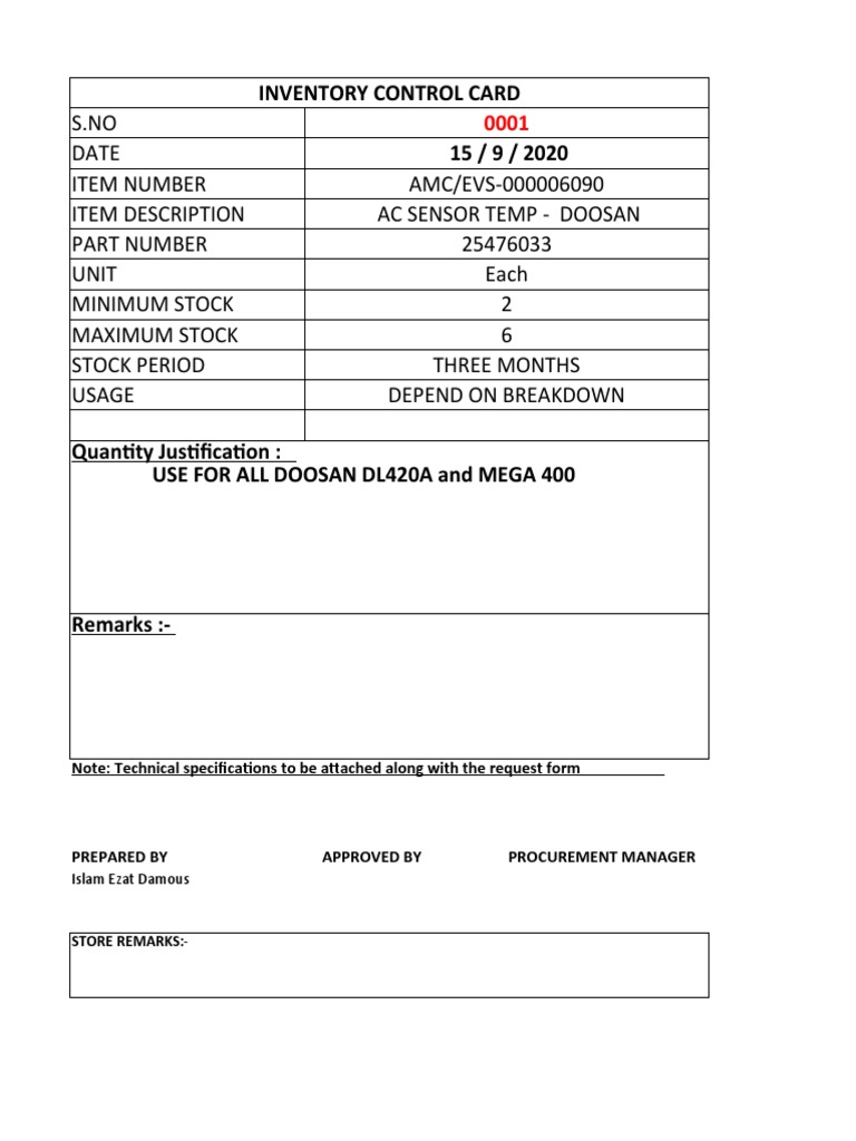 Inventory Card | PDF