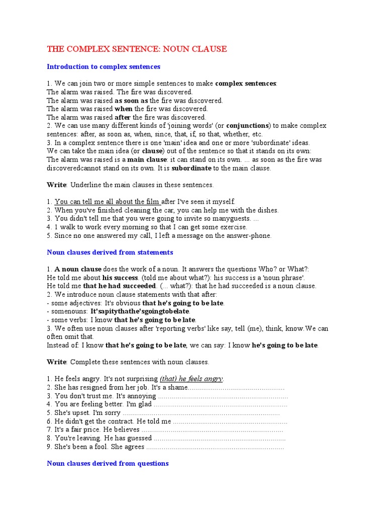 The Complex Sentence: Noun Clause: Introduction To Complex Sentences ...