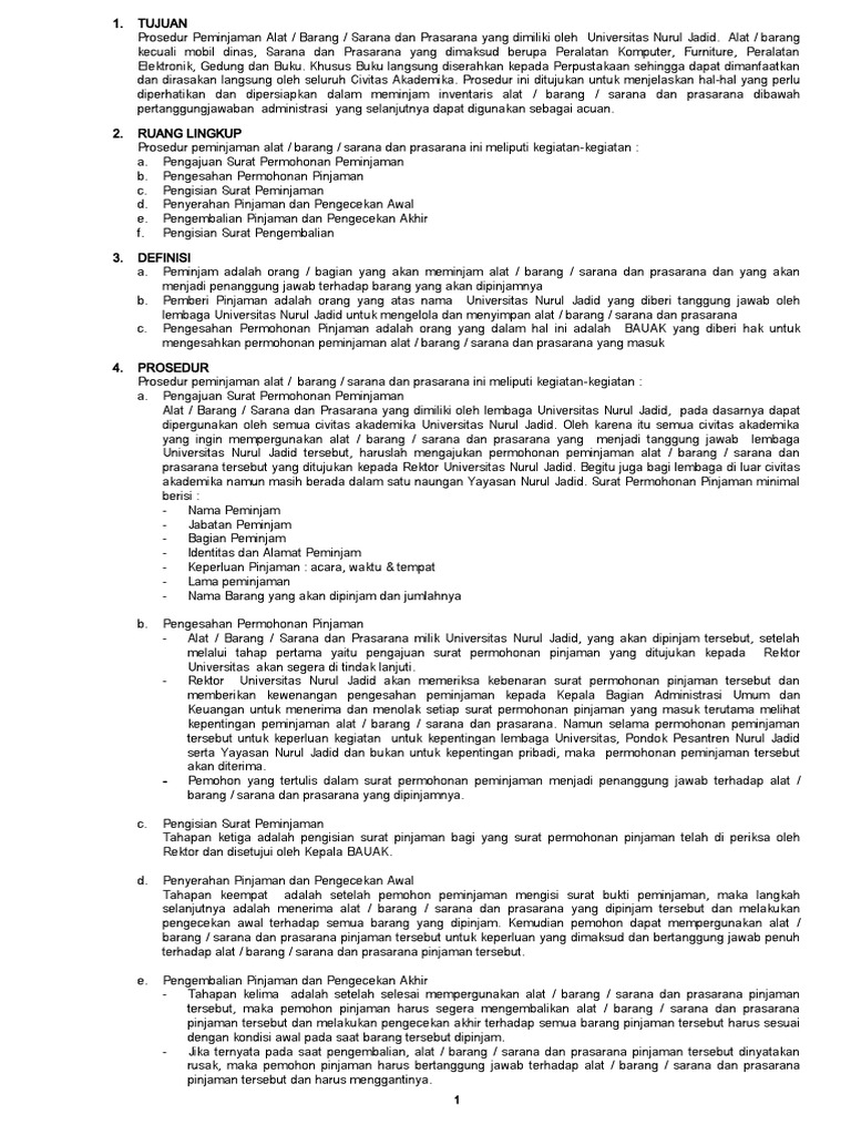 SOP Peminjaman Alat Universitas Nurul Jadid | PDF