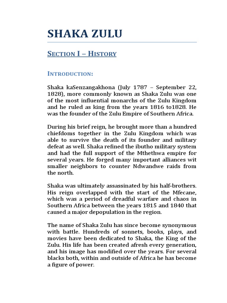 The Rise of the Zulu Empire Under the Leadership of Shaka Zulu | PDF | Zulu Kingdom | Southern ...