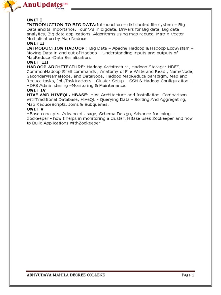 Big Data Notes | PDF | Apache Hadoop | Map Reduce
