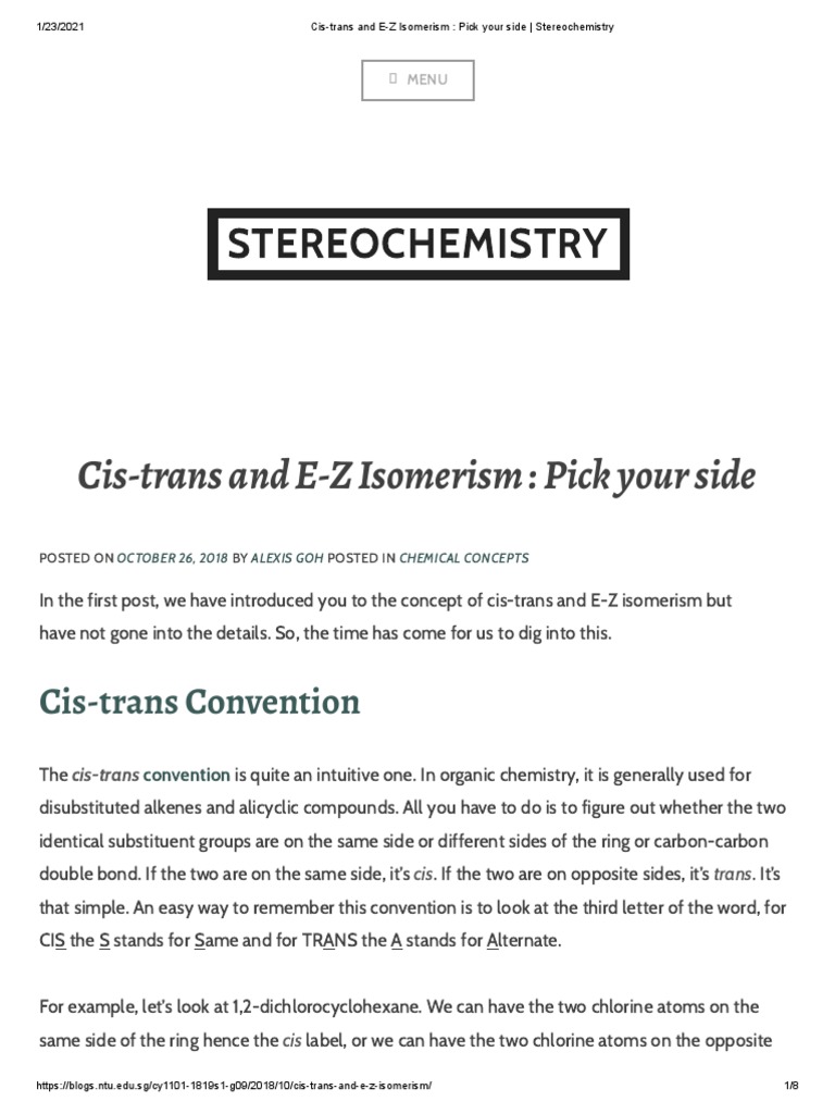 Cis-Trans and E-Z Isomerism - Pick Your Side - Stereochemistry | PDF ...